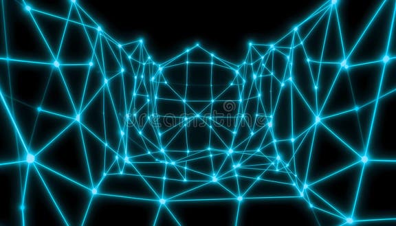 Three-Dimensional Grid Glowing Blue Lines Dark Background Stock ...