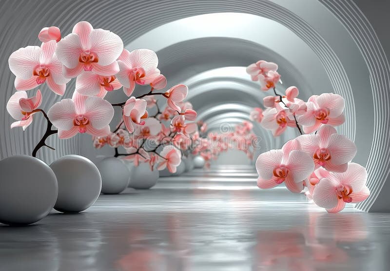 A Three-dimensional Hall Featuring Columns and Floating Balloons, with ...