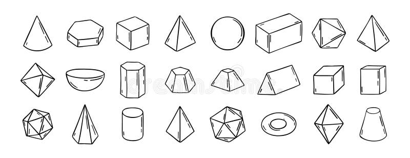 Three Dimensional Hand Drawn Sketch Geometry Shapes. Doodle Outline 3d ...