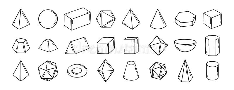 Three Dimensional Hand Drawn Sketch Geometry Shapes. Doodle Outline 3d ...
