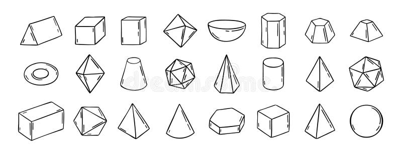 Three Dimensional Hand Drawn Sketch Geometry Shapes. Doodle Outline 3d ...