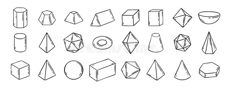 Three Dimensional Hand Drawn Sketch Geometry Shapes. Doodle Outline 3d ...