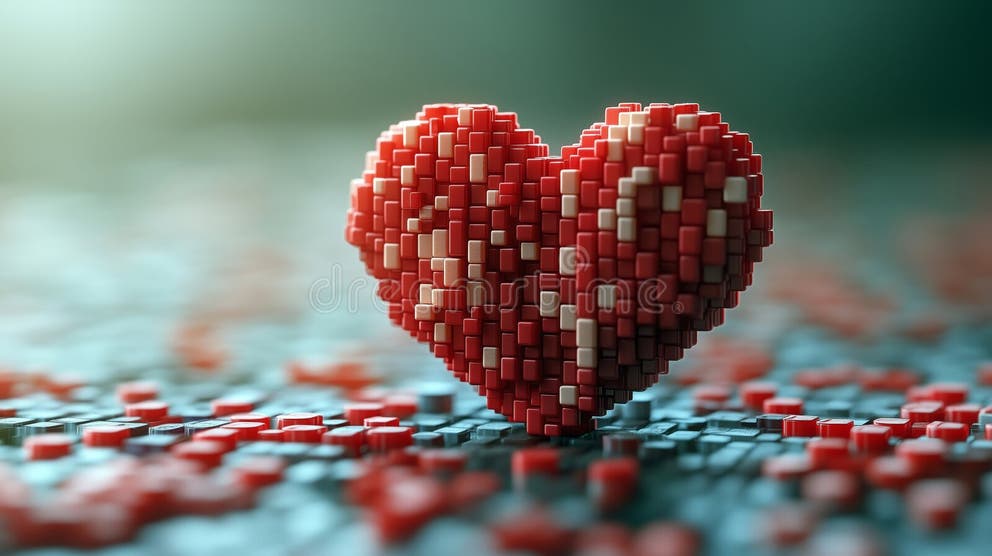 Three Dimensional Heart Made of Colorful Cubes in Red and White Stock ...