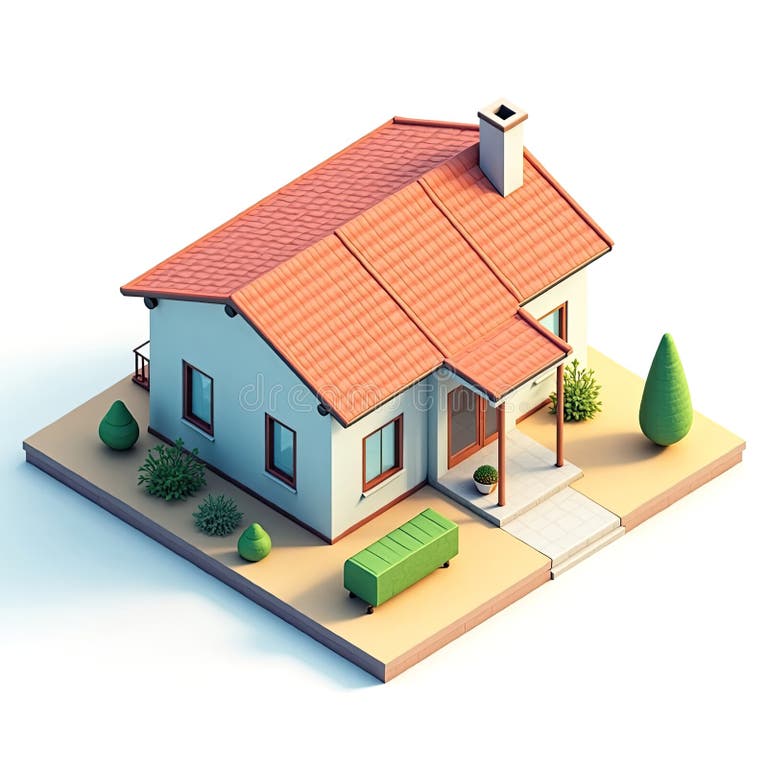 Isometric Low Poly 3D House with Garden and Pathway Design Stock ...