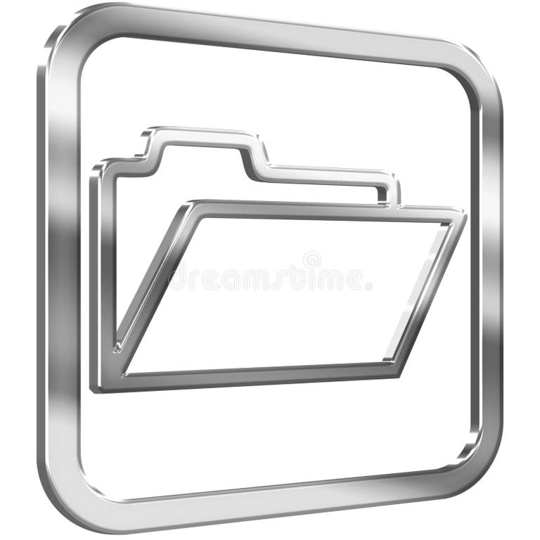 Open Folder 3D Icon with Silver Metallic Effect Stock Image ...