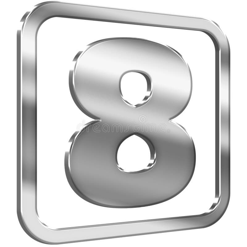Number Eight 3D Icon with Silver Metallic Effect in a Square with ...