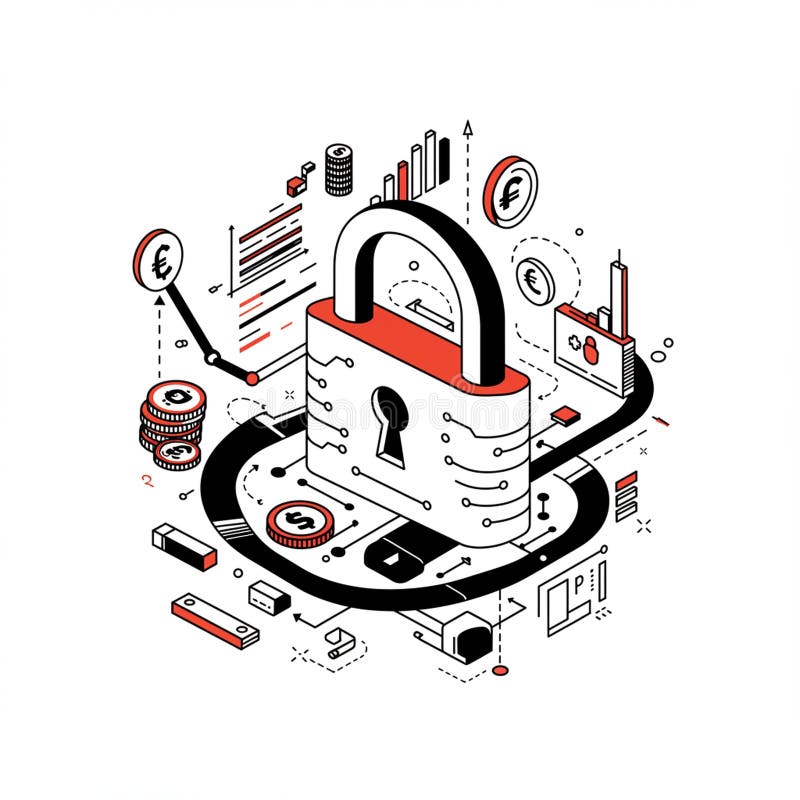 A Three-dimensional Illustration Featuring a Large Padlock at the ...