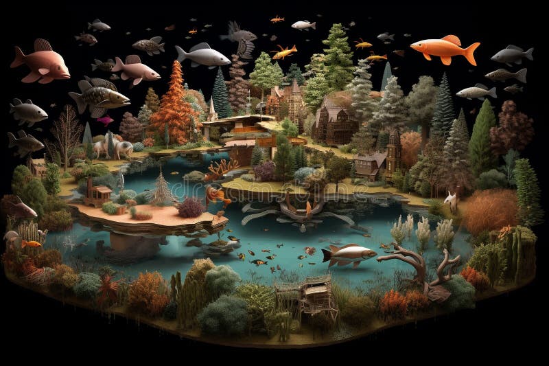 Three Dimensional Illustration of Small Ecosystem World Stock ...