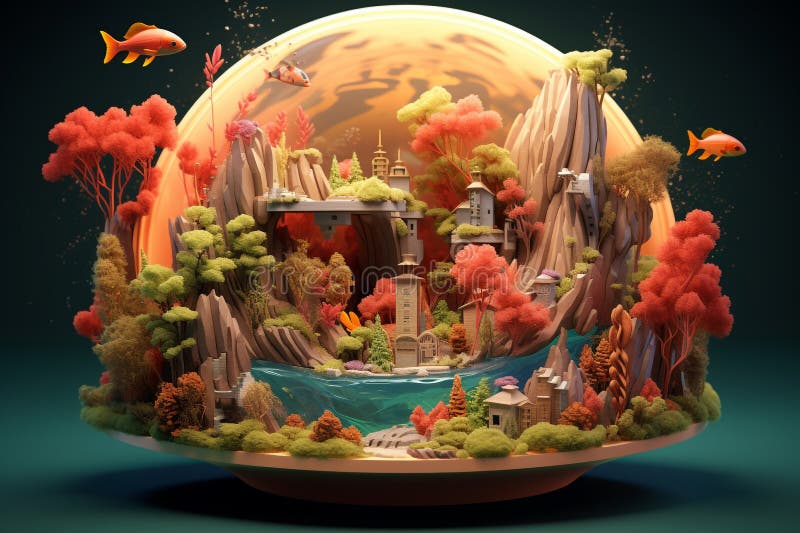 Three Dimensional Illustration of Small Ecosystem World Stock ...