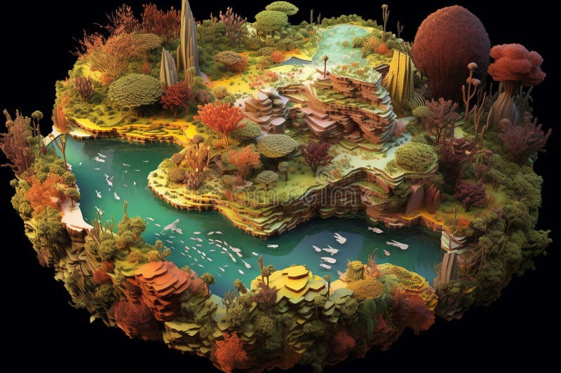 Three Dimensional Illustration of Small Ecosystem World Stock ...