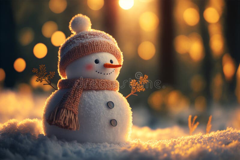Three Dimensional Illustration of Snowman Standing on a Snowy Meadow ...