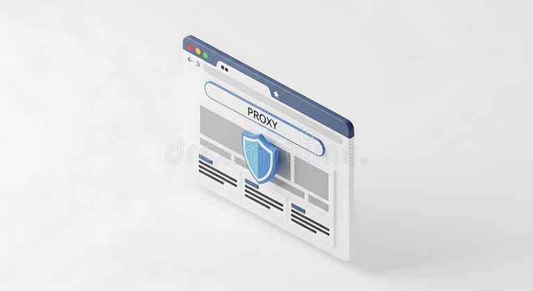 Three-dimensional Illustration of a Web Browser Window with a "PROXY ...