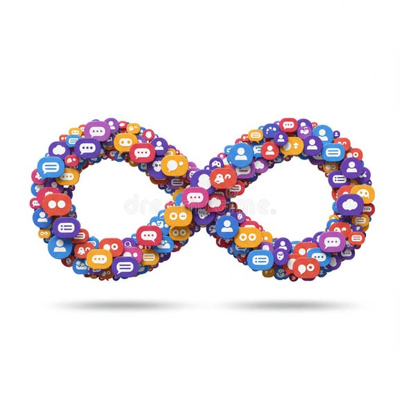 A Three-dimensional Infinity Symbol Composed of Colorful Icons, Including Speech Stock ...