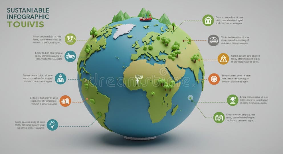 Three-dimensional Infographic Featuring a Stylized Earth with ...