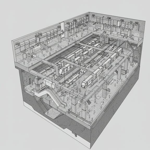 Three-dimensional Isometric Drawing of a Multi-level Underground Subway ...