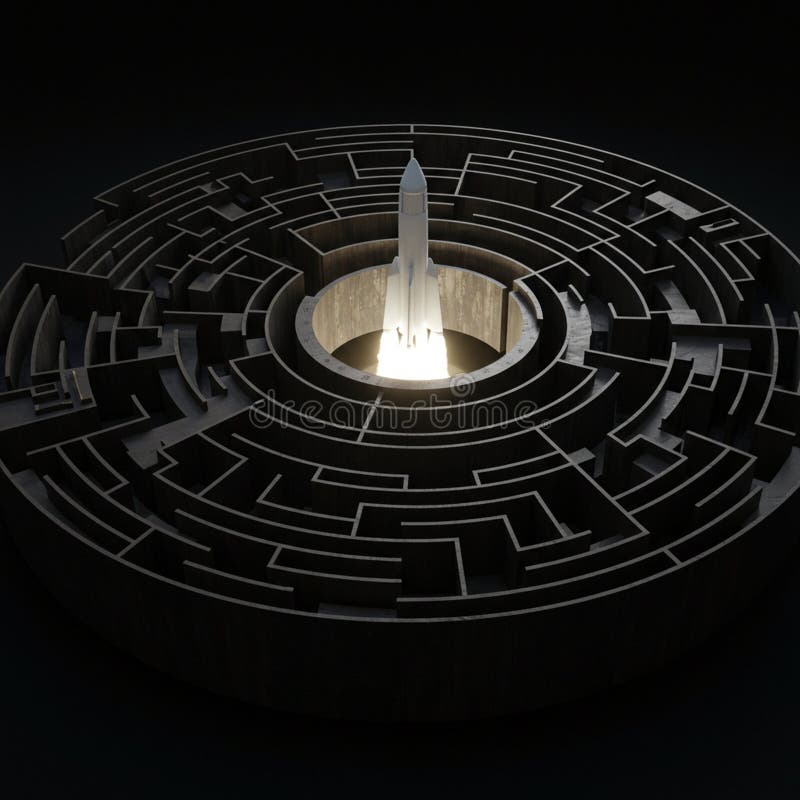 A Three-dimensional Labyrinth Surrounds a Central Illuminated Rocket ...