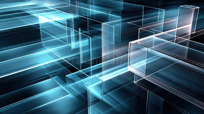 Three-dimensional Layers of Glowing Blue Transparent Screens Create an ...