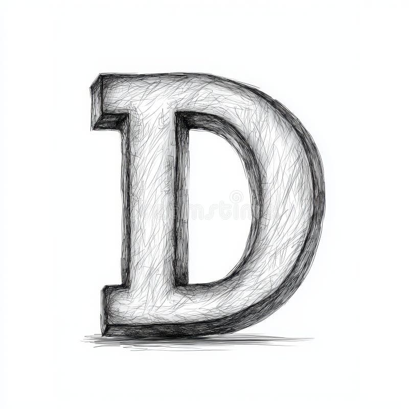 A Three-dimensional Letter "D" with a Sketch-like Texture and Shadow ...