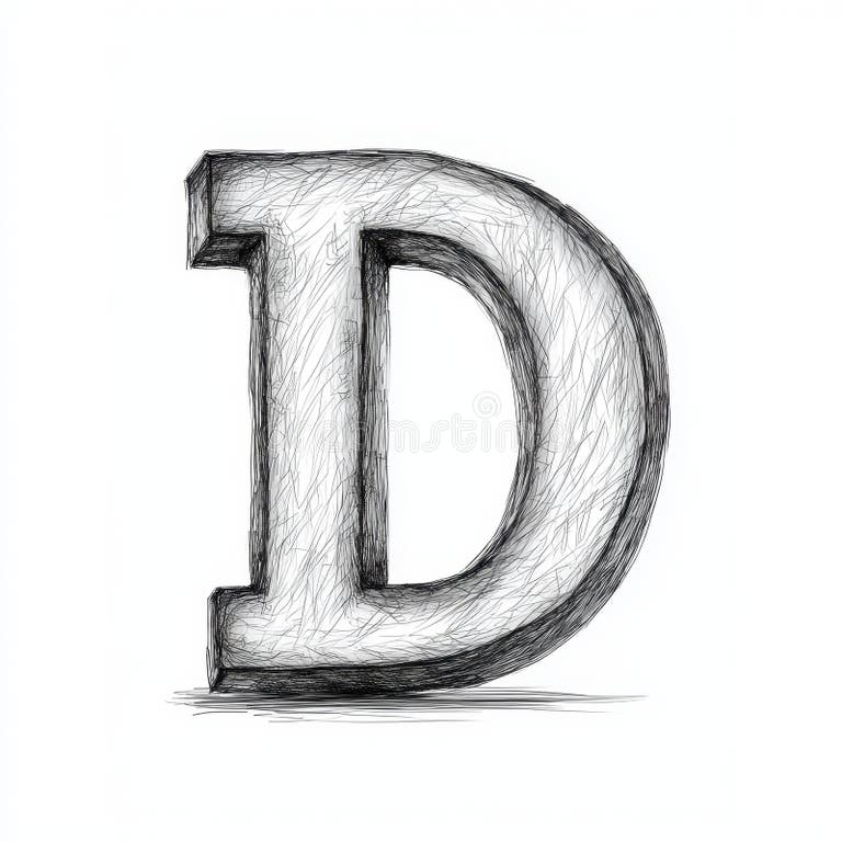 A Three-dimensional Letter "D" with a Sketch-like Texture and Shadow ...