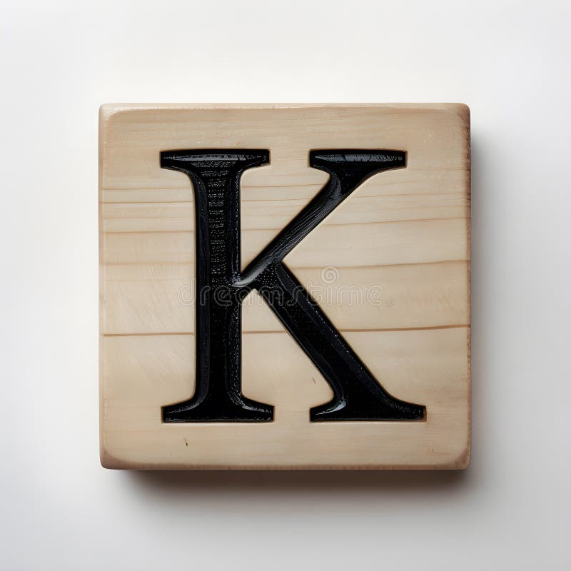 A Three-dimensional Letter "K" with a Black Outline on a Wooden Square ...