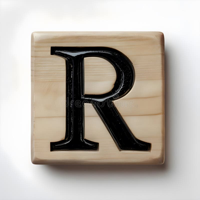 A Three-dimensional Letter "R" with a Black Outline on a Wooden Square ...