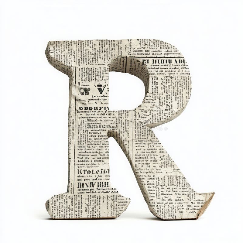 A Three-dimensional Letter "R" Made from Newspaper Print, Showcasing a ...
