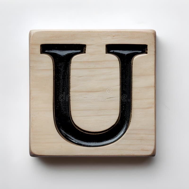 A Three-dimensional Letter "U" with a Black Outline on a Wooden Square ...