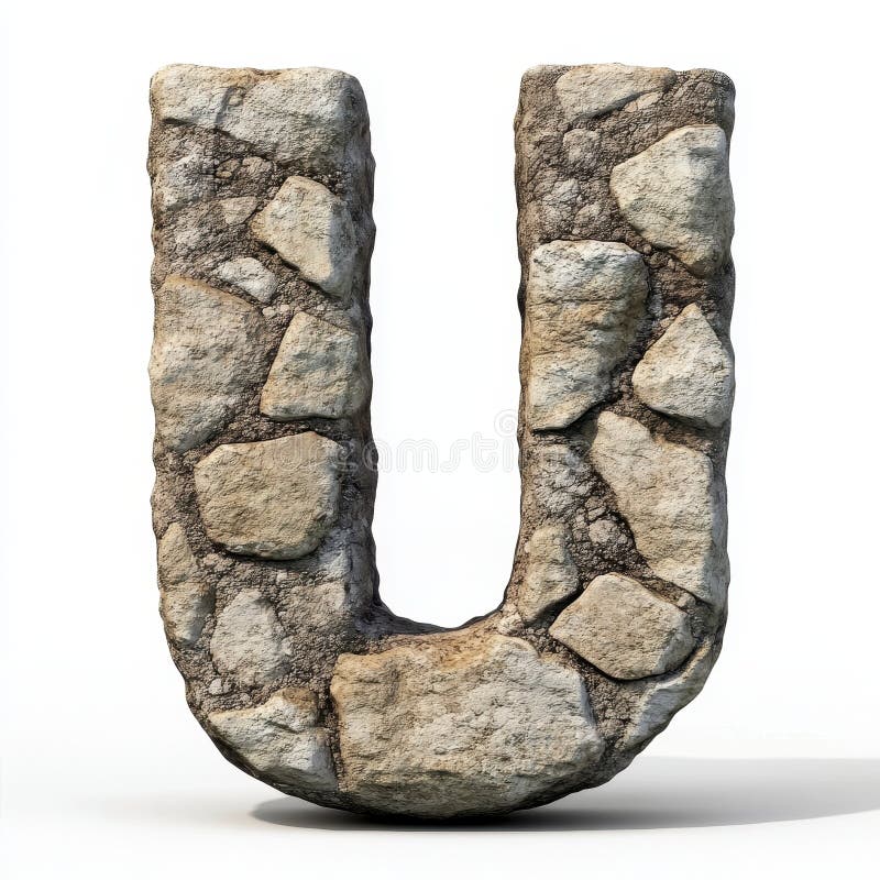 A Three-dimensional Letter "U" Made of Textured Stones, Emphasizing a ...