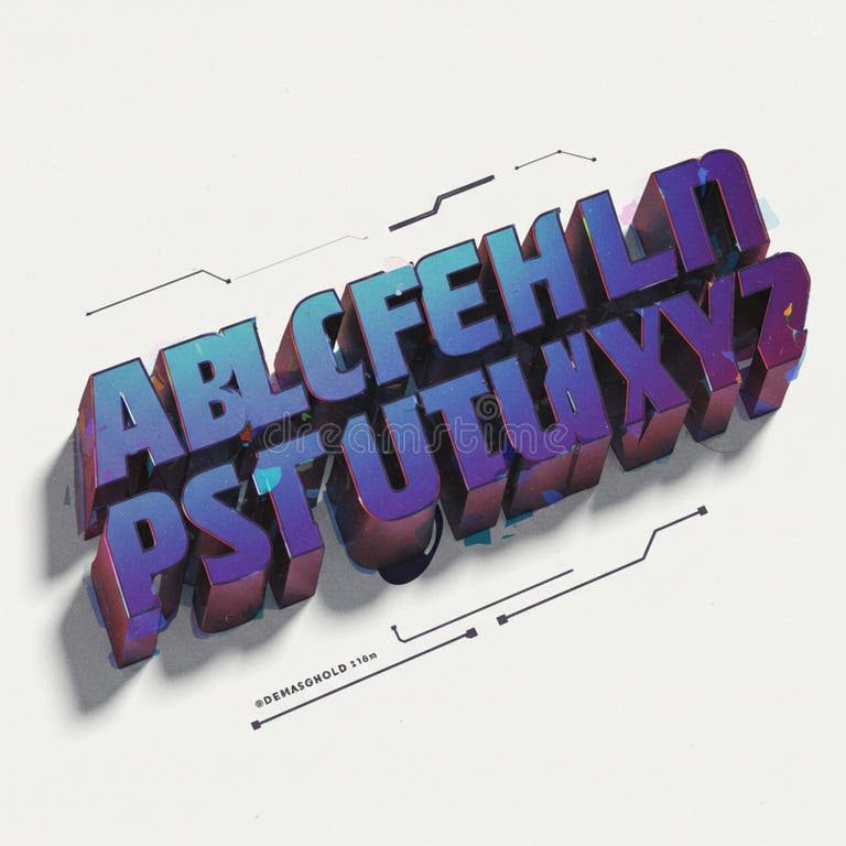 Three-dimensional Letters Form a Colorful, Compact Block on a White ...