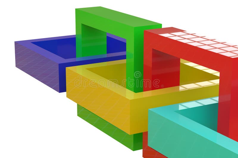 Three-dimensional Linked Squares Stock Illustration - Illustration of ...