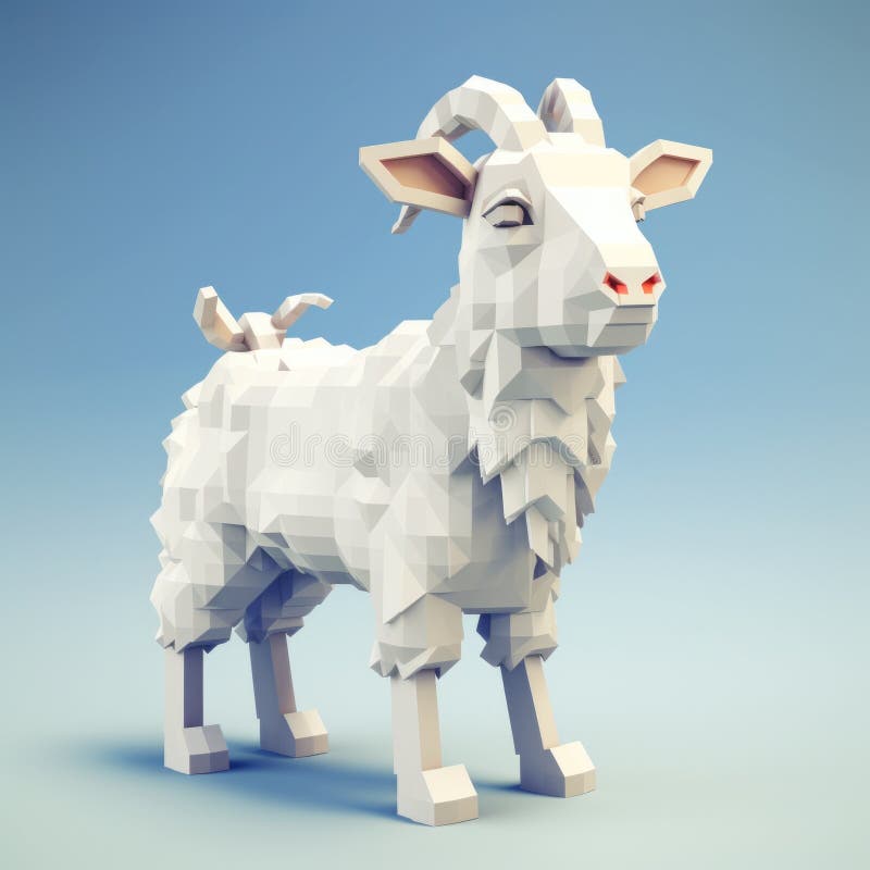 Three Dimensional Low Poly Goat with Horns in Petros Afshar Style Stock ...