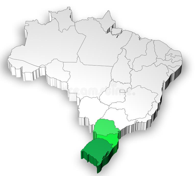 Three Dimensional Map of Brazil with South Region Stock Illustration ...