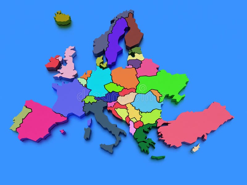 Three-dimensional Map of Europe on Blue Isolated Background Stock ...