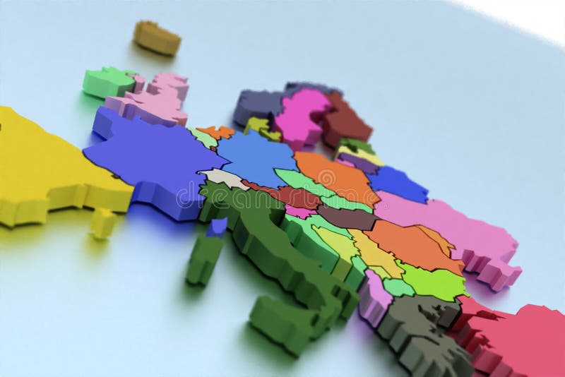 Three-dimensional Map of Europe in Bright Colors Isolated Background ...