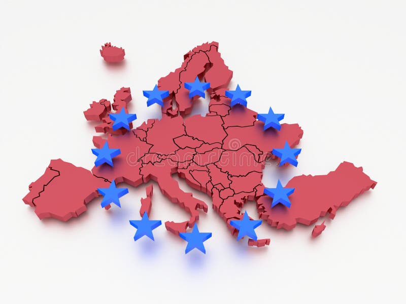 Three-dimensional Map of Europe in Red Isolated on Blue Background ...