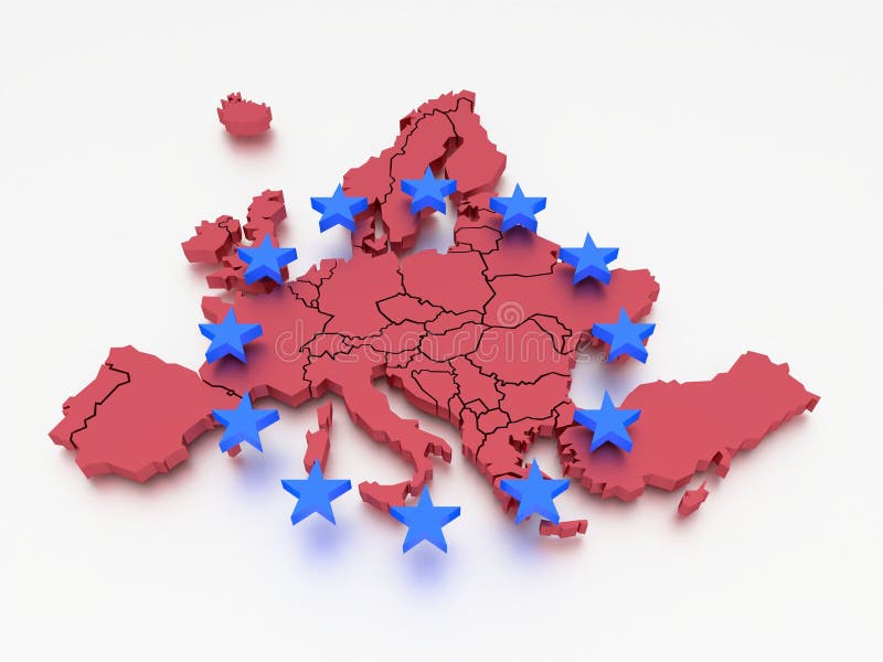 Three-dimensional Map of Europe in Red Isolated on Blue Background ...