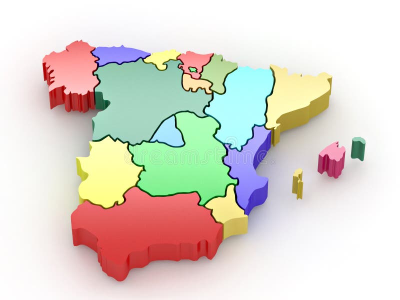 3d Spain grey map on white stock illustration. Illustration of europe ...