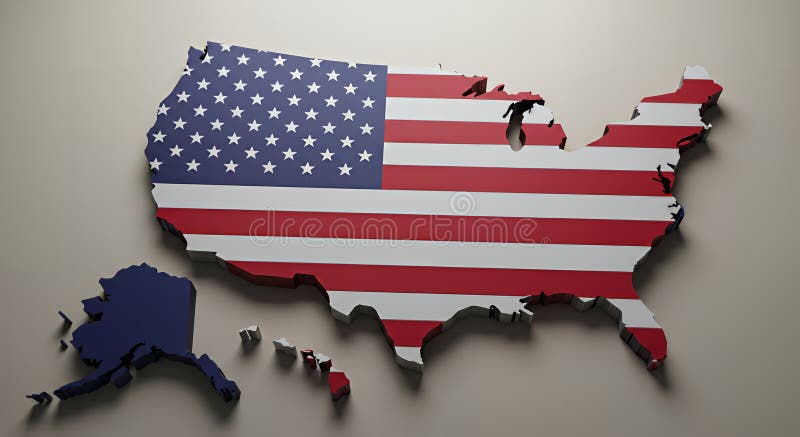 A Three Dimensional Map of the United States with Flag Design Stock ...