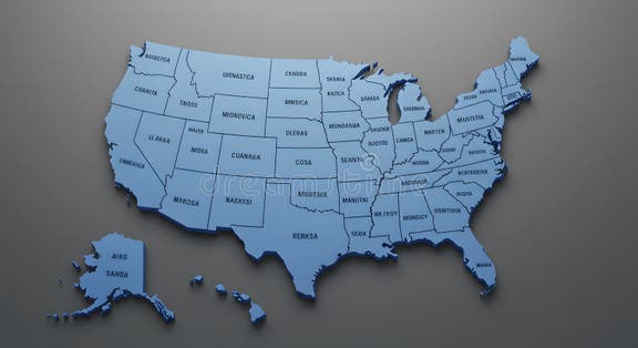 3D Map of the United States with Fictional State Names Stock ...