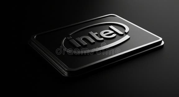 A Three-dimensional Metallic Intel Logo is Centered on a Rectangular ...