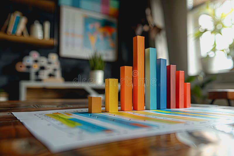 Three Dimensional Mockup Charts Showing Financial Data and Business ...