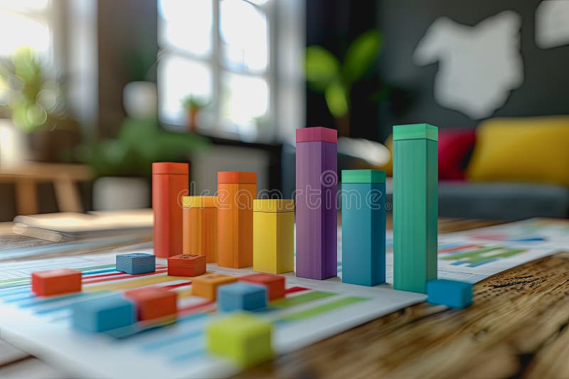 Three Dimensional Mockup Charts Showing Financial Data and Business ...