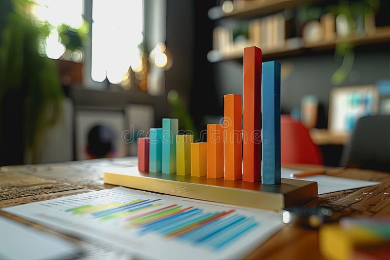 Three Dimensional Mockup Charts Showing Financial Data and Business ...