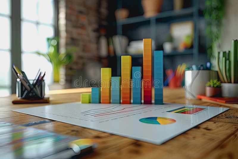 Three Dimensional Mockup Charts Showing Financial Data and Business ...