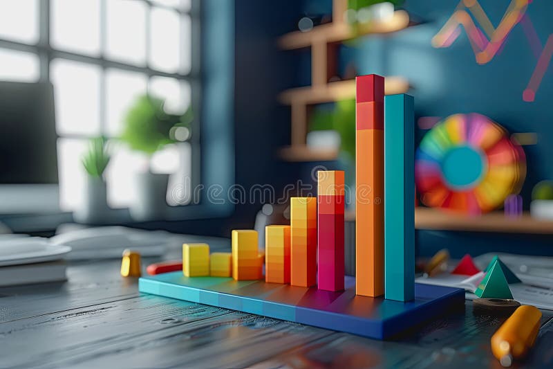 Three Dimensional Mockup Charts Showing Financial Data and Business ...