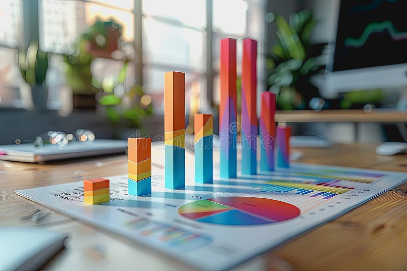 Three Dimensional Mockup Charts Showing Financial Data and Business ...
