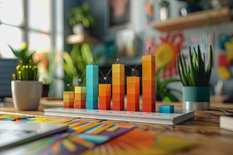 Three Dimensional Mockup Charts Showing Financial Data and Business ...