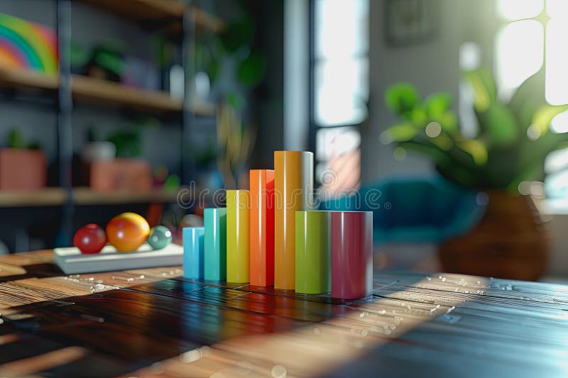 Three Dimensional Mockup Charts Showing Financial Data and Business ...
