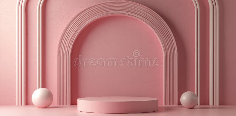 This is a Three-dimensional Mockup of a Round Platform with a Pale Pink ...
