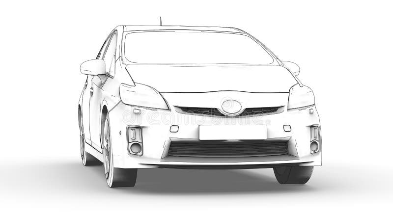 Three-dimensional Model of a Hybrid Family Car Stylized Pencil Drawing ...